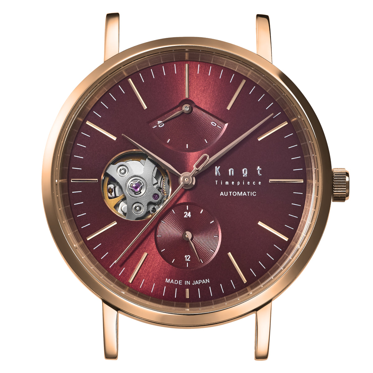 Knot CAP-38RGBU 腕時計 メンズ レディース メカニカル ローズゴールド バーガンディー 日本製 38mm オープンハート – Maker's Watch Knot