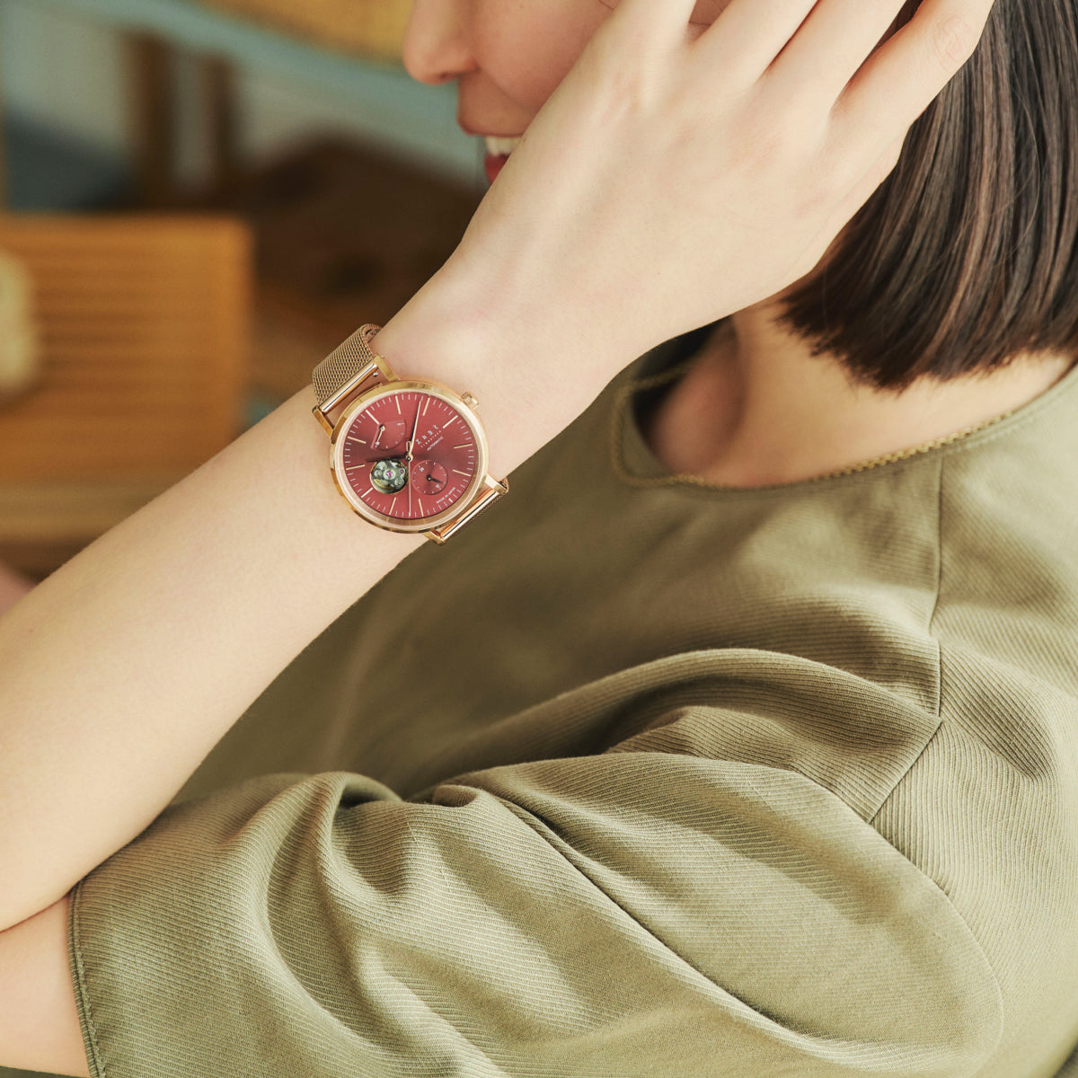 Knot CAP-38RGBU 腕時計 メンズ レディース メカニカル ローズゴールド バーガンディー 日本製 38mm オープンハート – Maker's Watch Knot